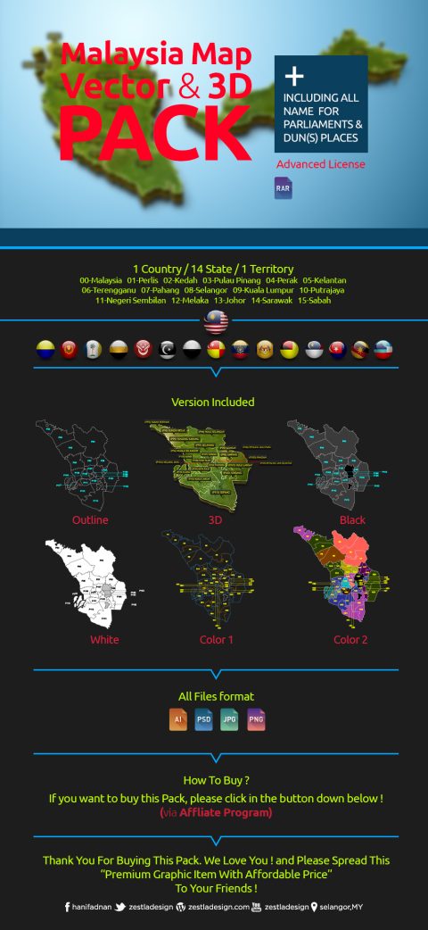 Malaysia Map Vector And 3D Pack - Zestladesign | Freebies Graphic Design